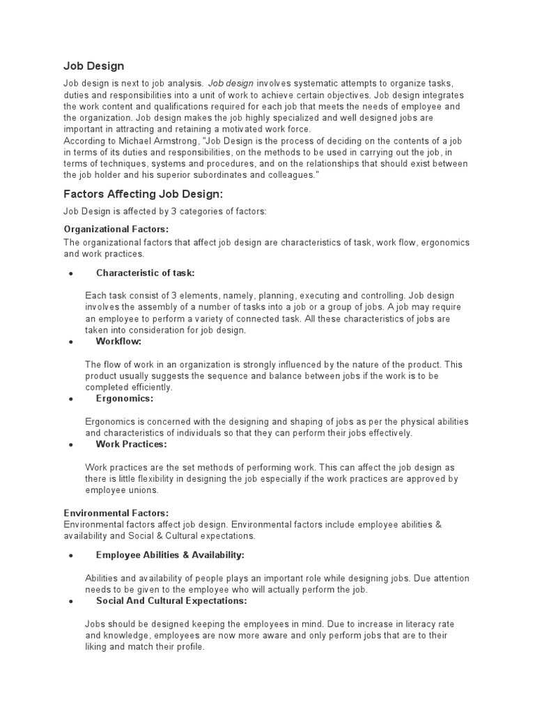 Job Design | PDF | Human Factors And Ergonomics | Applied Psychology