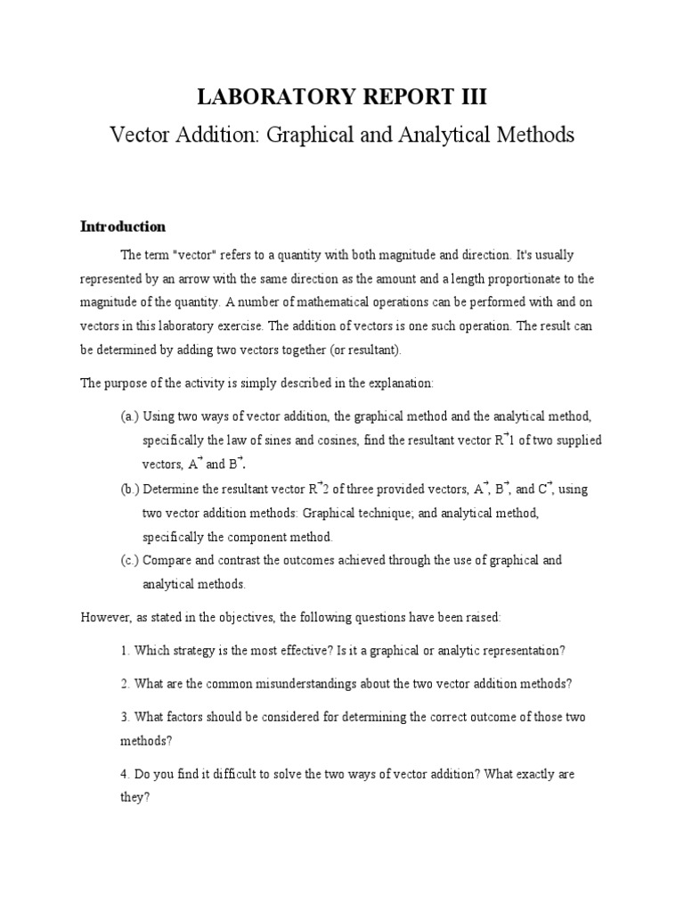 Vector Addition Graphical And Analytical Methods Pdf Euclidean Vector Trigonometric Functions