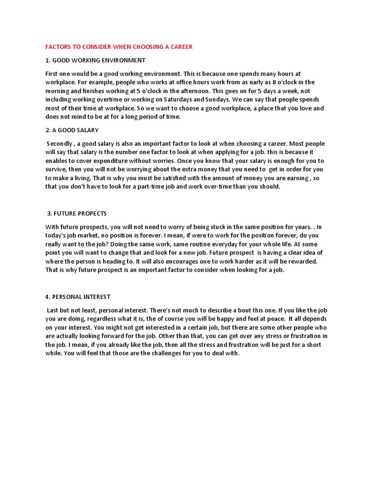 Key Factors in Career Selection | PDF