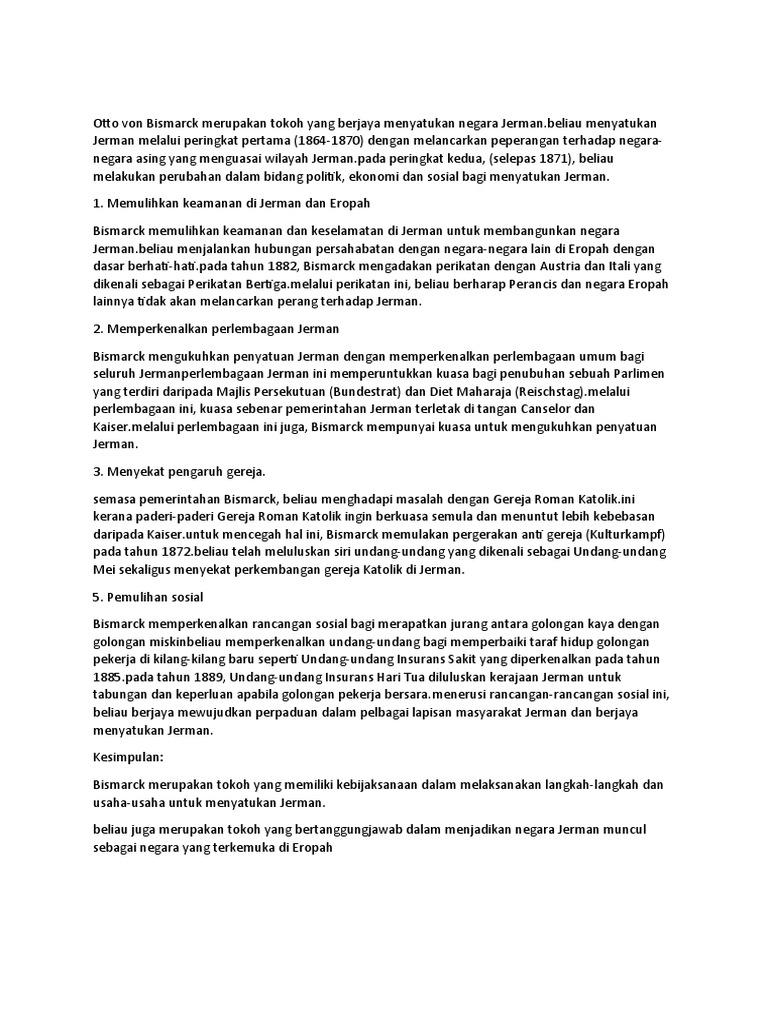 Otto Von Bismarck Merupakan Tokoh Yang Berjaya Menyatukan Negara Jerman ...