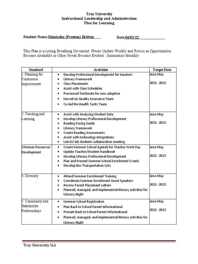 Ila Plan For Learning 3 | PDF | Literacy | Teachers