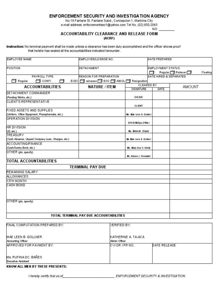 Accountability Clearance Form 1 | PDF | Employment | Labor