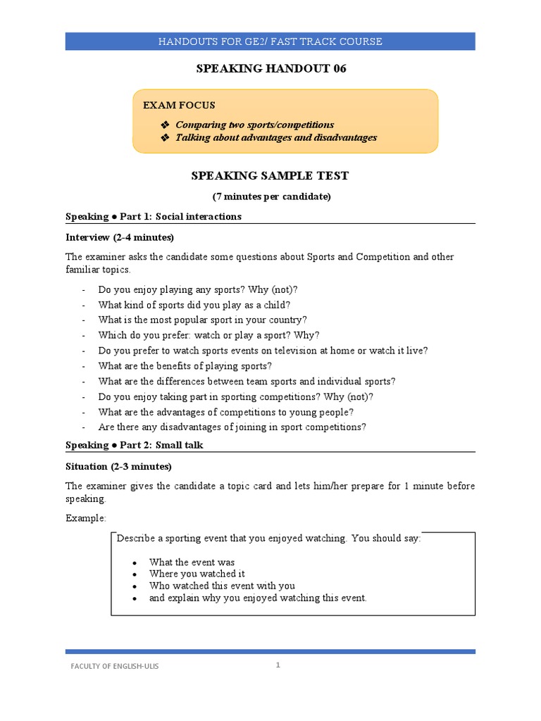 Sports & Competition Speaking Test | PDF | Sports