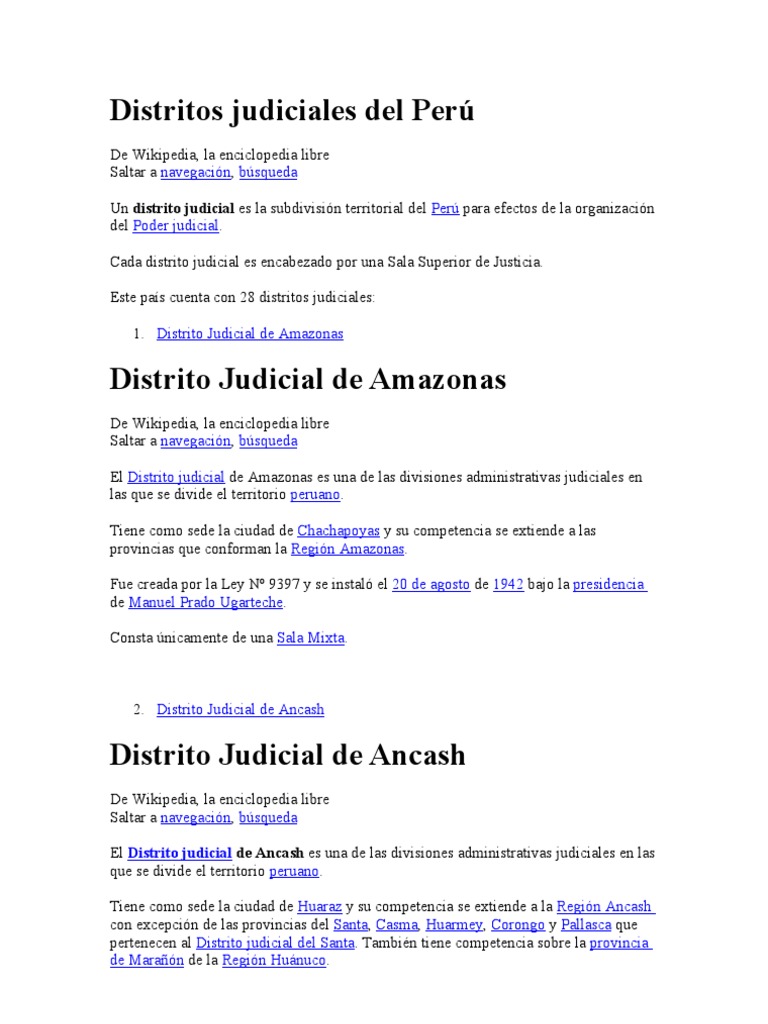 Distritos judiciales del Perú | PDF | América del Sur | Perú