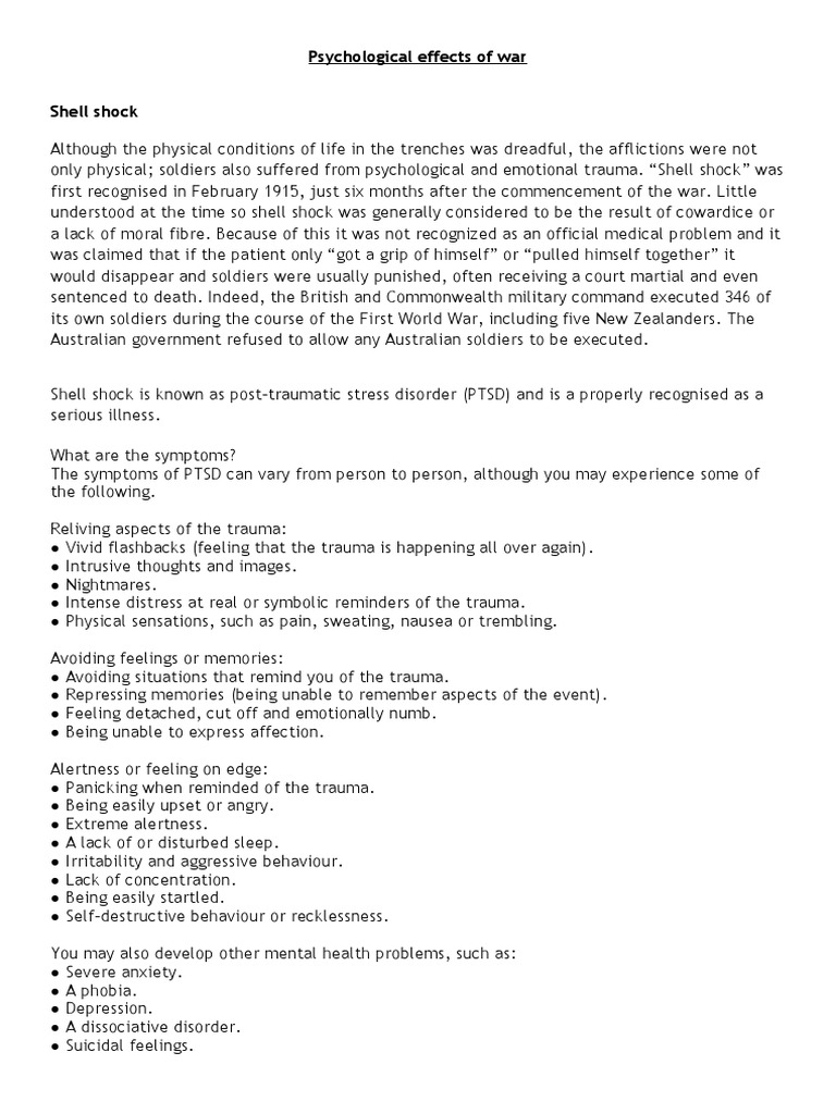 Psychological Effects of War Shell Shock | PDF | Self-Improvement