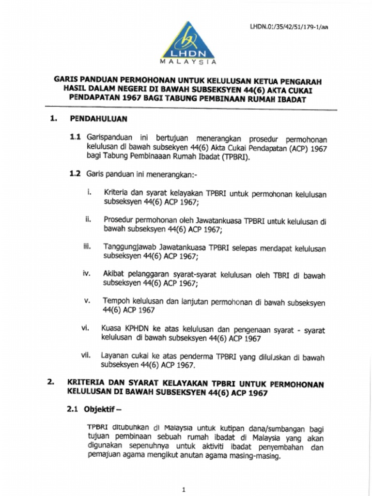 Garis Panduan Tabung Pembinaan Rumah Ibadat | PDF