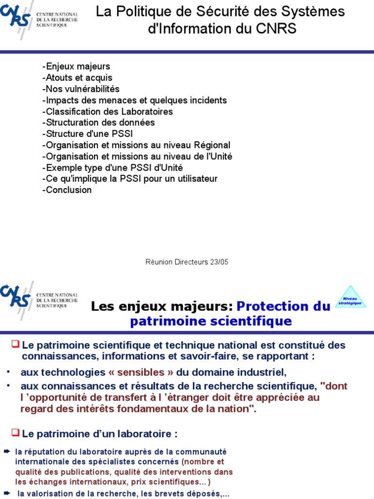 2008 05 23 PSSI Dir | PDF | Sécurité des systèmes d'information | Sécurité