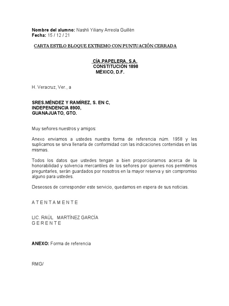 Carta Estilo Bloque Extremo Cerrada | PDF
