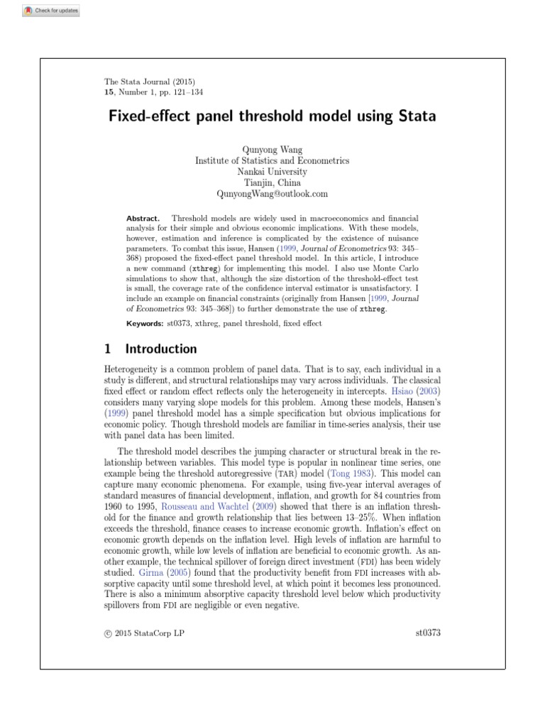 Fixed-effect panel threshold model using Stata command xthreg | PDF | Bootstrapping (Statistics ...