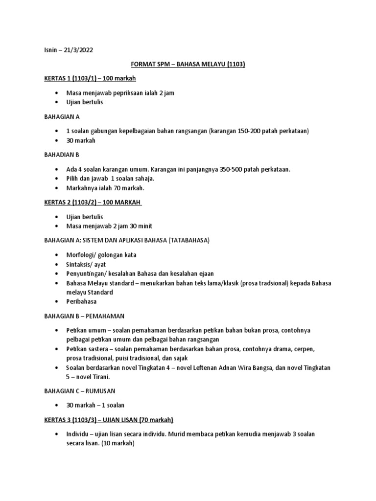 Format BM SPM 2022 | PDF