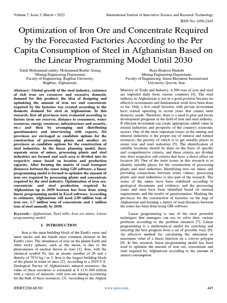 Optimization of Iron Ore and Concentrate Required by The Forecasted ...