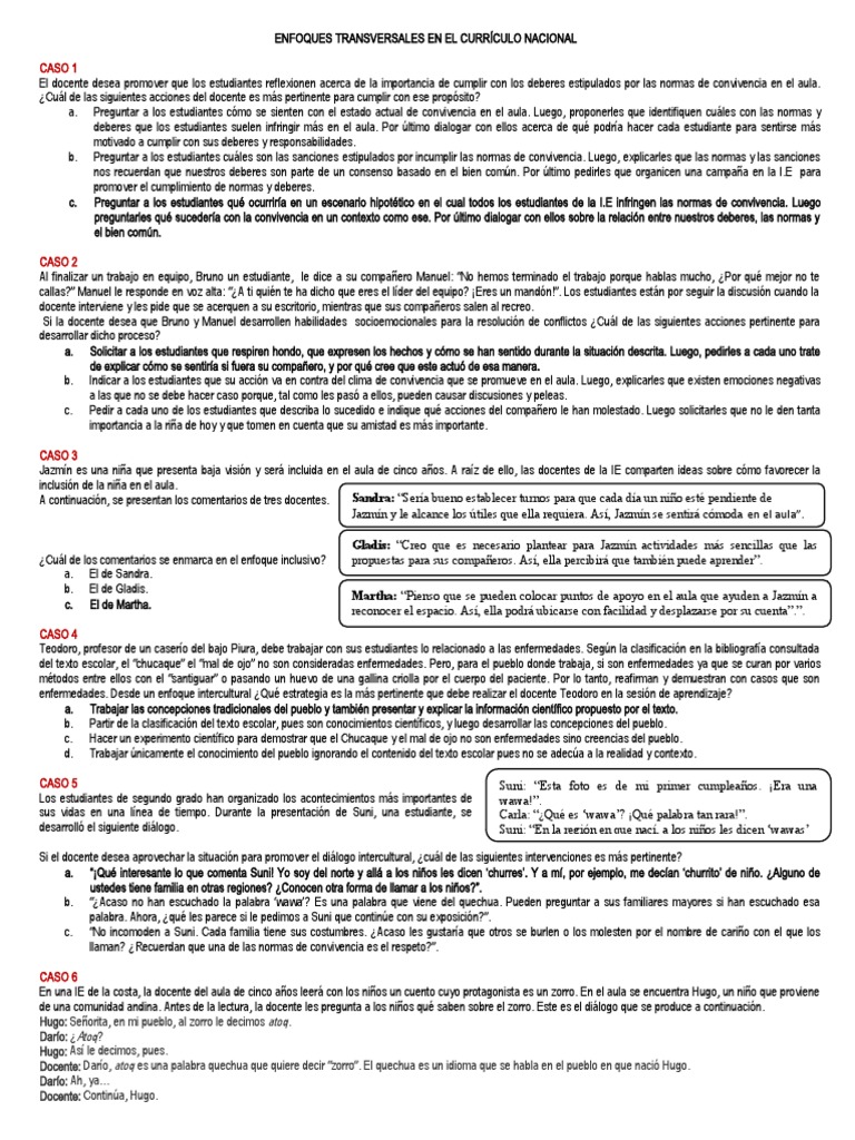 Casuistica Enfoques Transversales en El Cneb | PDF | Aprendizaje | Salón de clases