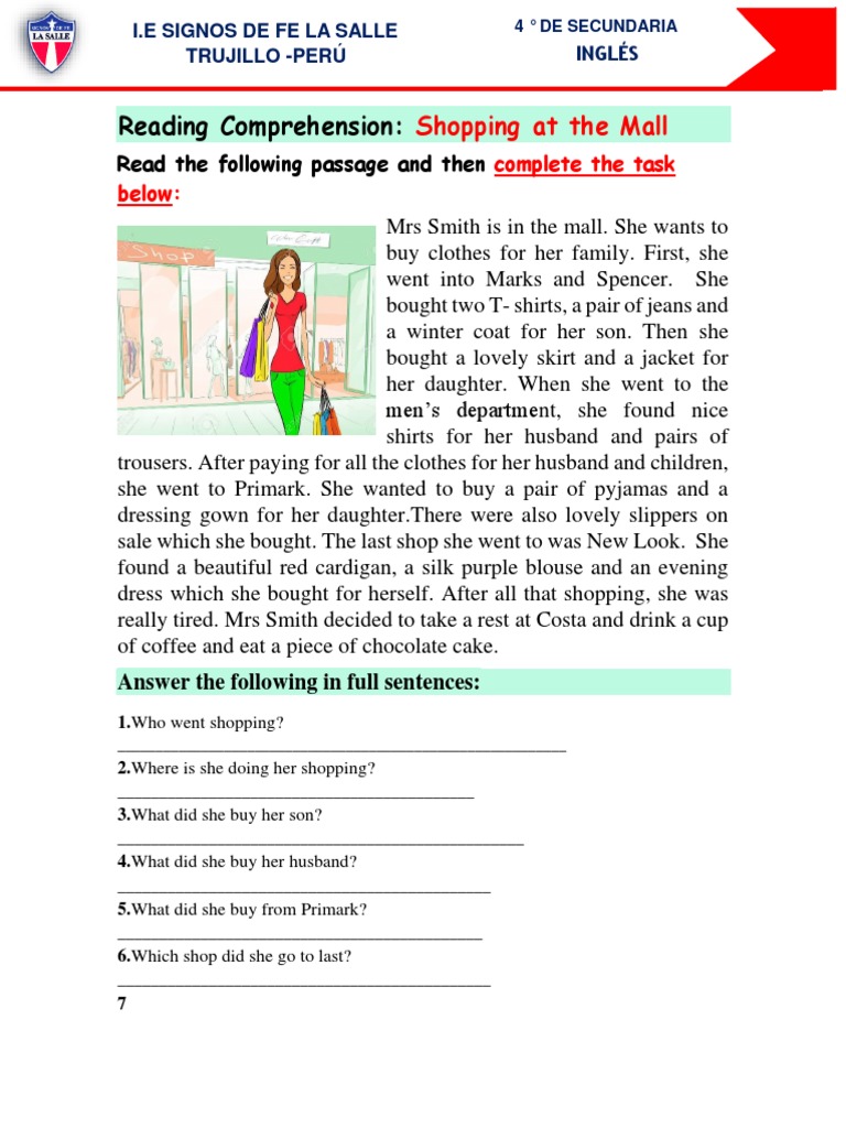 Shopping at the Mall: Reading Comprehension Passage | PDF | Clothing ...