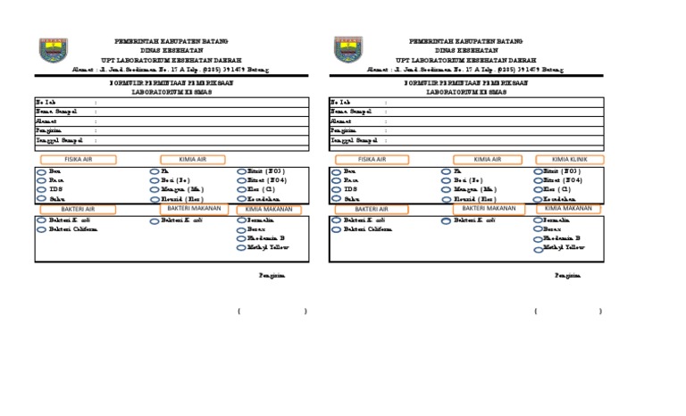 Form Permintaan Lab KESMAS | PDF