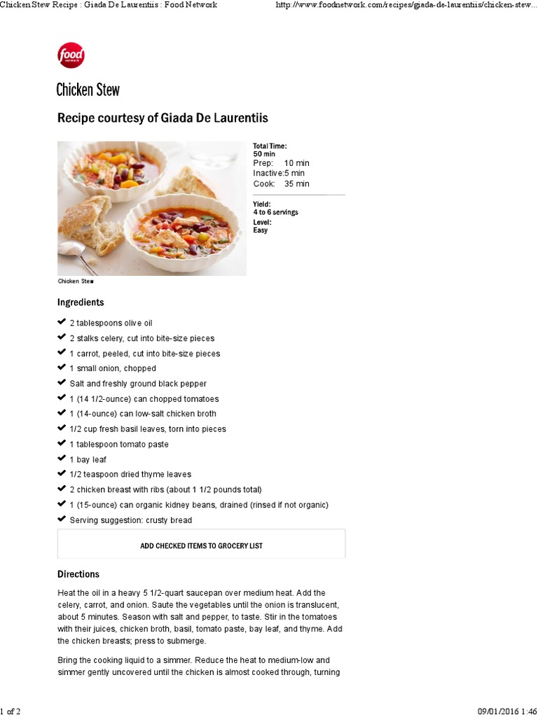 Chicken Stew Recipe - Giada de Laurentiis - Food Network | PDF ...