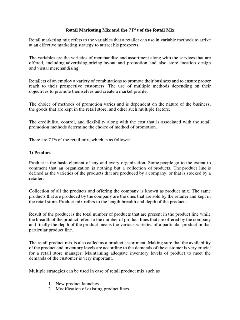 Retail Marketing Mix | PDF | Retail | Marketing