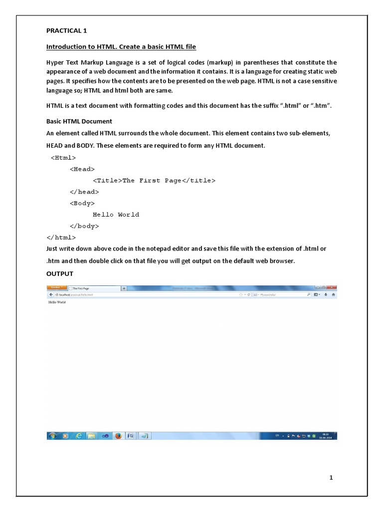Practical 1 Introduction To HTML. Create A Basic HTML File | PDF | Html | World Wide Web