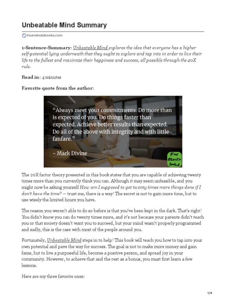 Unbeatable Mind Summary | PDF | Thought | Mind