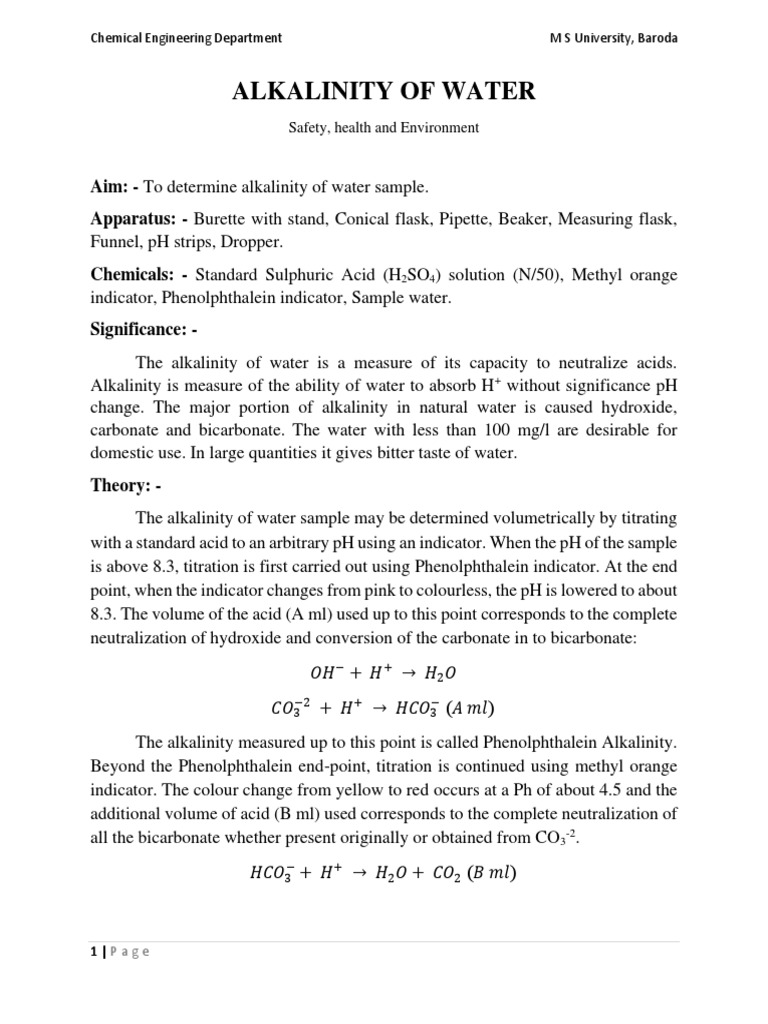 Alkalinity of Water | PDF | Alkalinity | Chemistry