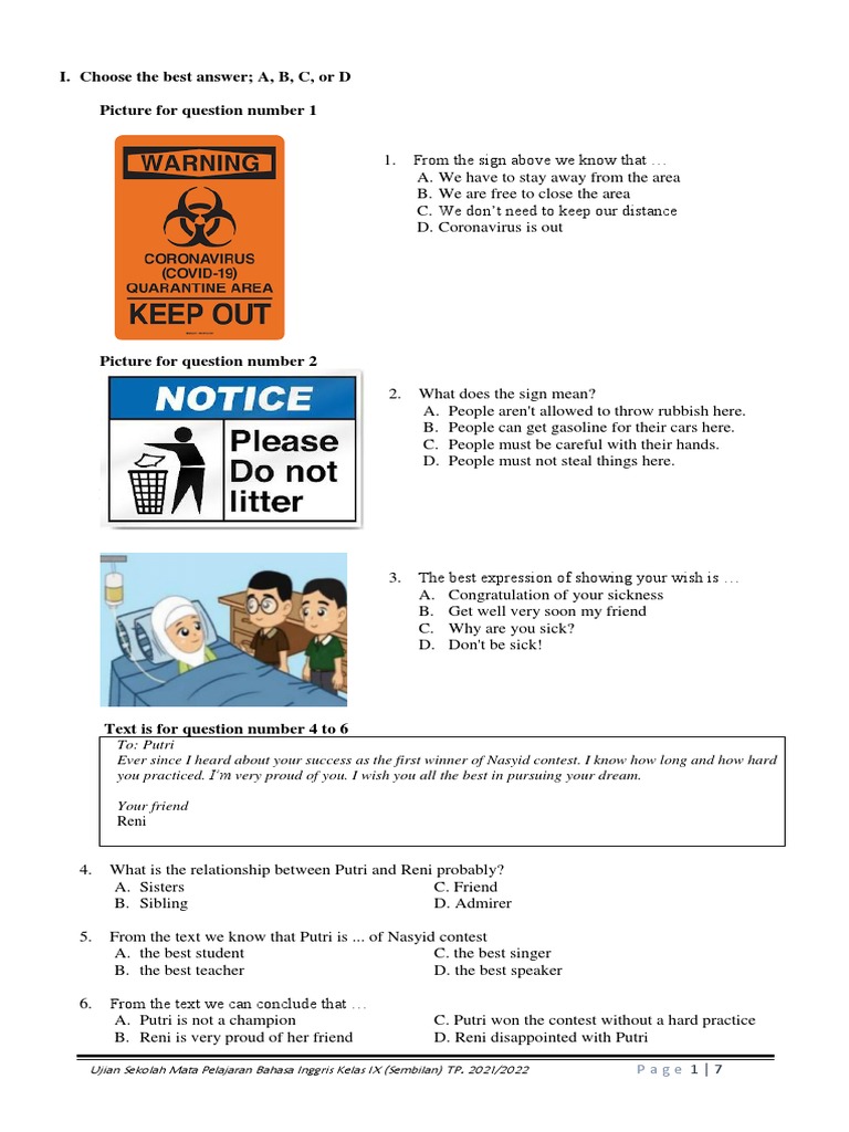 I. Choose The Best Answer A, B, C, or D Picture For Question Number 1 | PDF