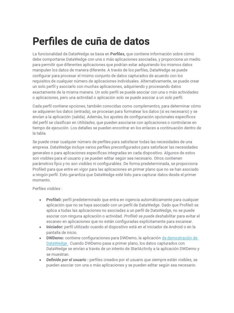 DataWedge Profiles | PDF | Software de la aplicacion | Reconocimiento ...