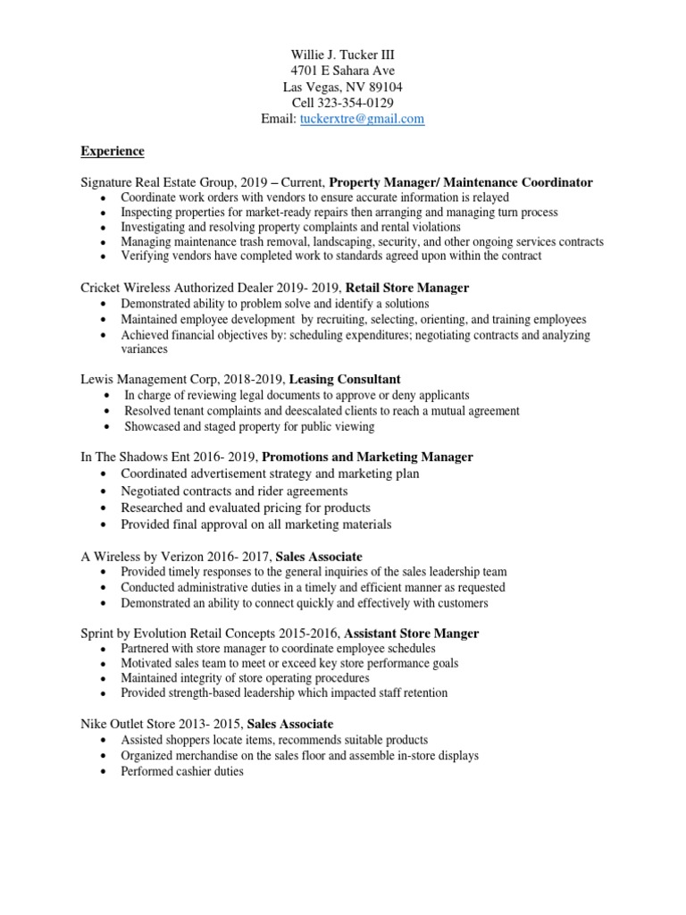 Willie J Tucker III Resume | PDF | Leadership | Retail