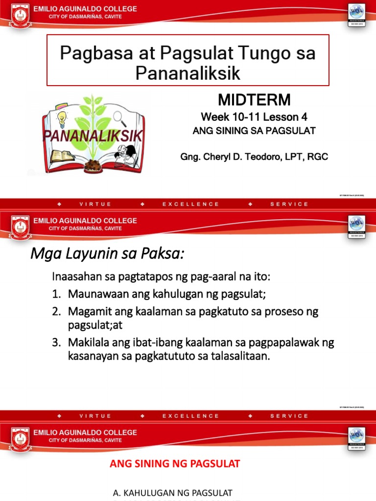 Pagbasa Midterm Lesson 4 Ang Sining Sa Pagsulat | PDF