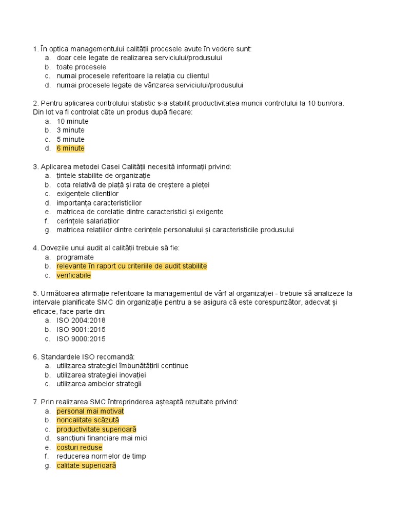 Grile Examen TQM-3 | PDF