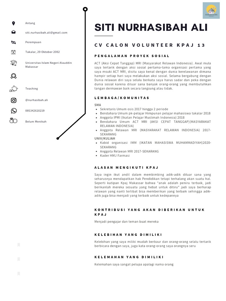 CV Calon Volunteer KPAJ 13 | PDF | Karier & Perkembangan