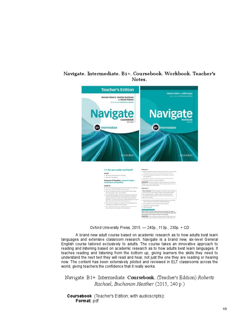Navigate. Intermediate. B1-. Coursebook. Workbook. Teacher's Notes ...