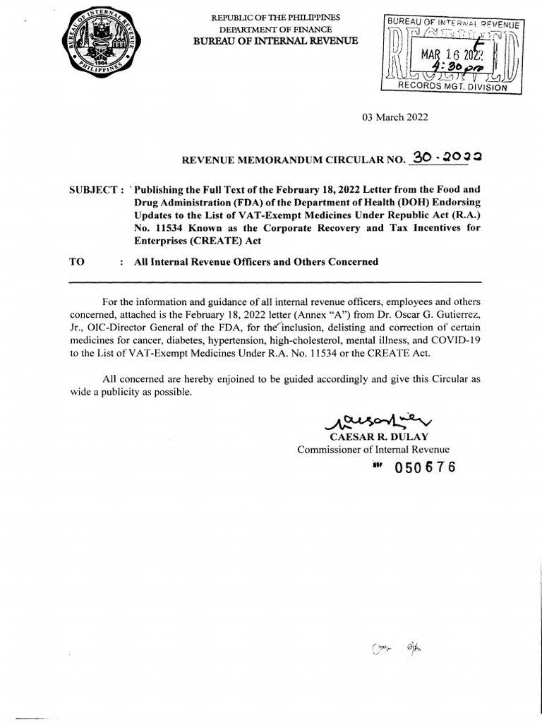 RMC No. 30-2022 | PDF | Health Policy | Medicine