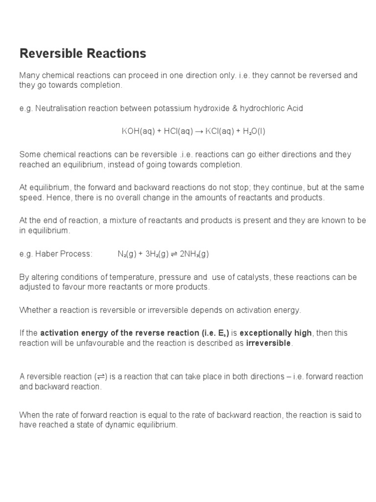 Reversible Reactions:) Is Exceptionally High, Then This | PDF ...