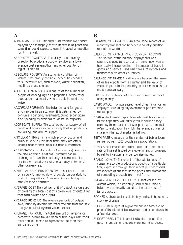 Complete Economics Dictionary | PDF | Economics | Labour Economics