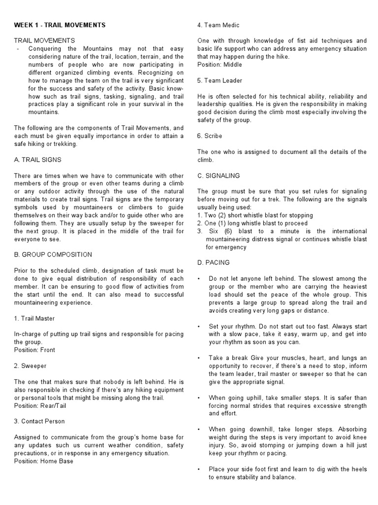 Week 1 - Trail Movements | PDF | Cardiopulmonary Resuscitation | Tent