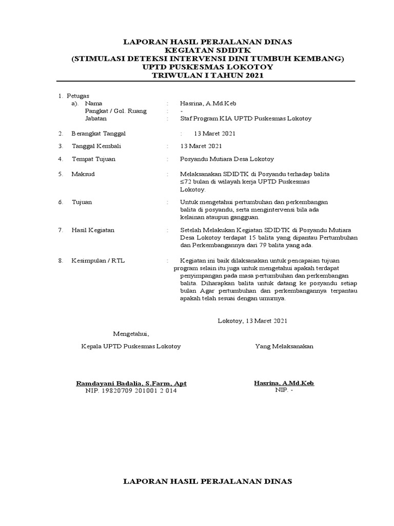 Laporan Hasil Perjalanan Dinas | PDF