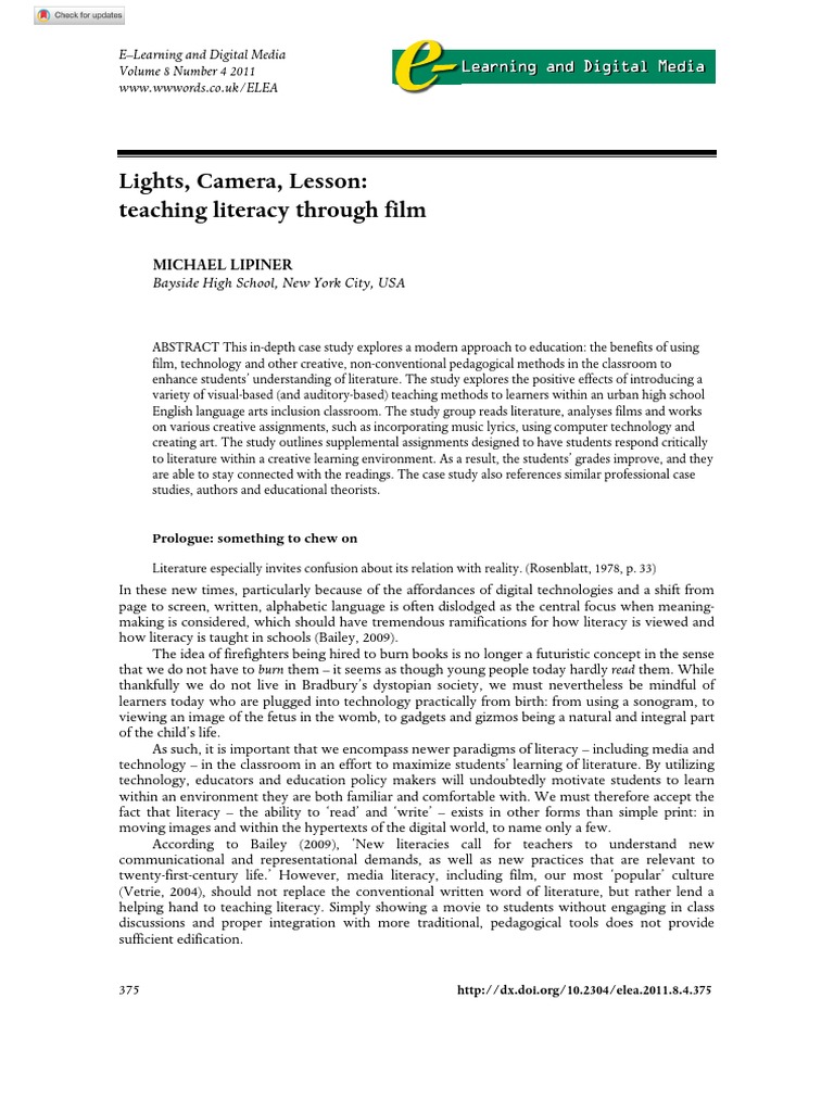 Teaching Literacy Through Film | PDF | Literacy | Teachers