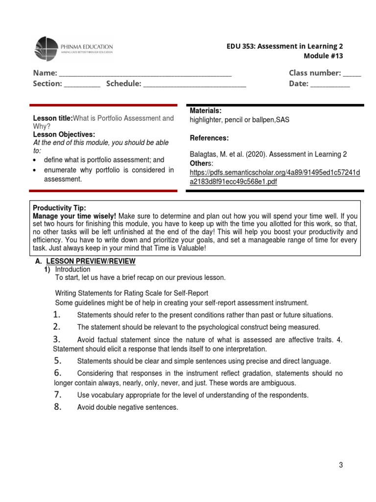 Name: - Section: - Schedule: - Class Number: - Date | PDF | Learning ...