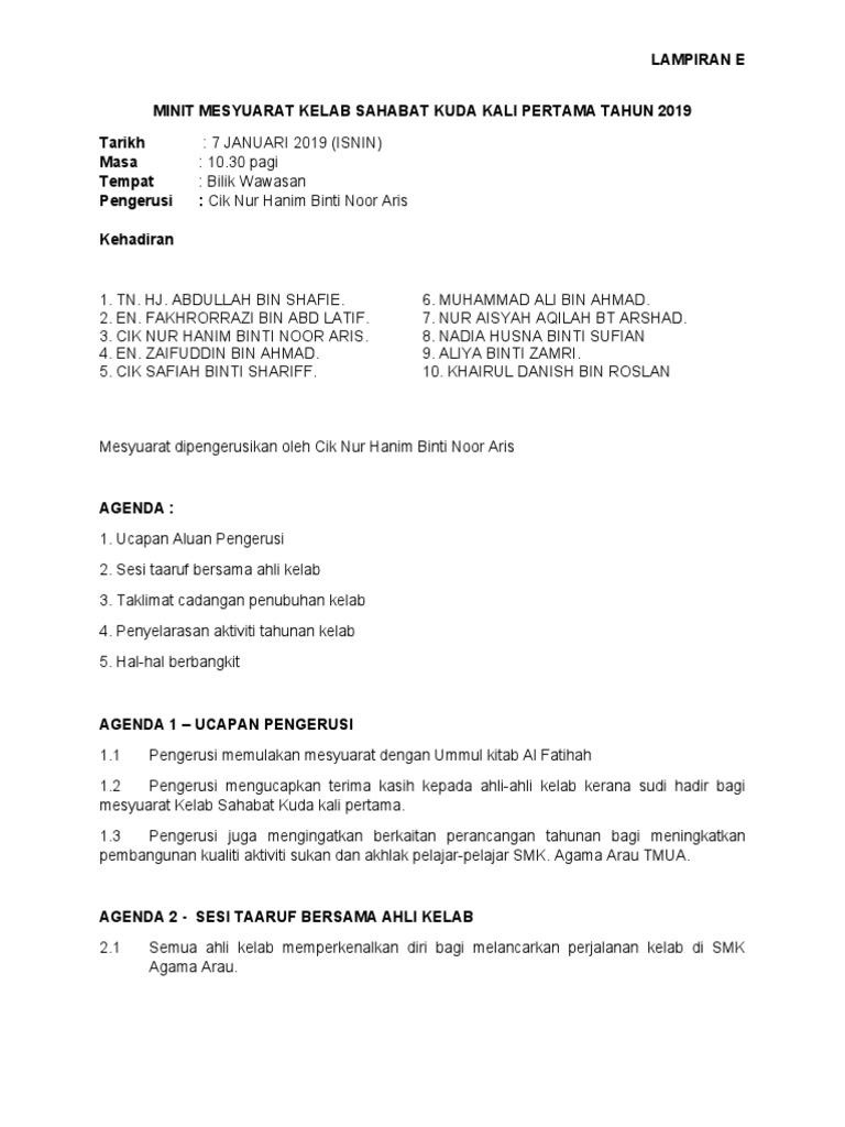 Contoh Minit Mesyuarat | PDF