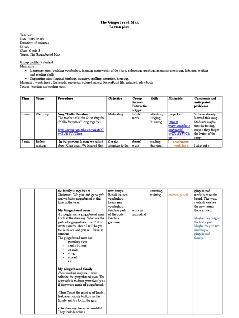 Gingerbread Man Lesson Plan for Grade 3 | PDF | Vocabulary | Lesson Plan