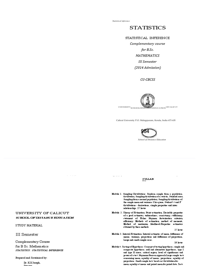 III Sem BSC Mathematics Complementary Course Statistical Inference On10dec2015 | Download Free ...