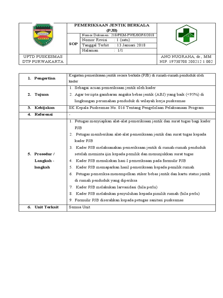 Sop Pemeriksaan Jentik Berkala (PJB) | PDF
