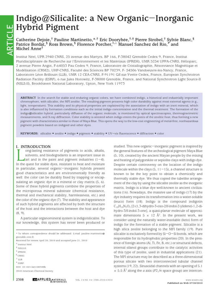 Indigo@Silicalite: A New Organic-Inorganic Hybrid Pigment | PDF ...