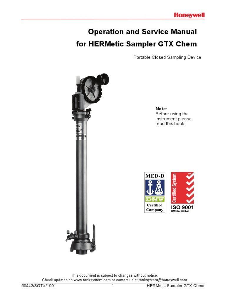 Operation and Service Manual For Hermetic Sampler GTX Chem: Portable ...