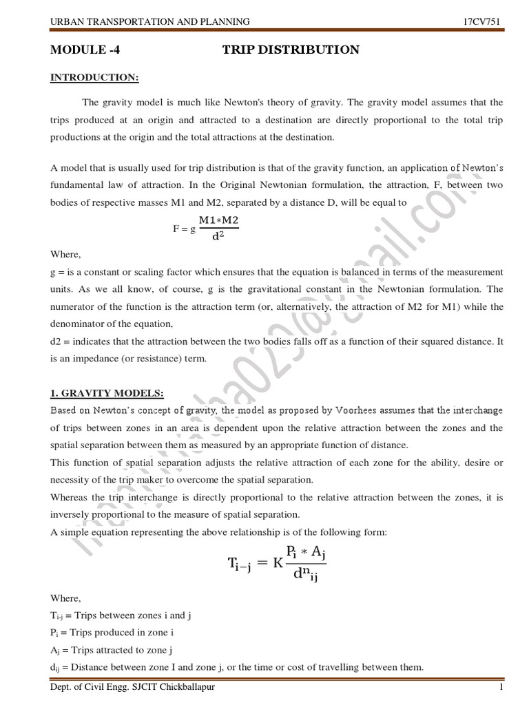Urban Transportation Planning Models | PDF | Gravity | Newton's Law Of ...