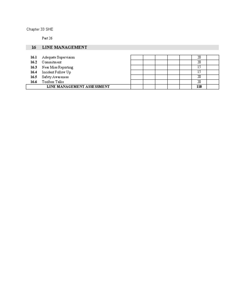 Attachment Chapter 33 17 SHE SHE, Checklist+LineManagementAssessment | PDF