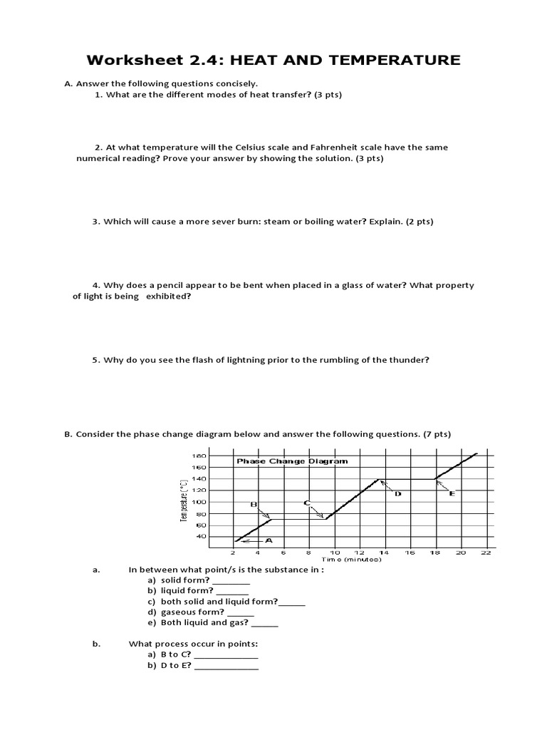 Worksheet 2.4 - Heat and Temperature | PDF