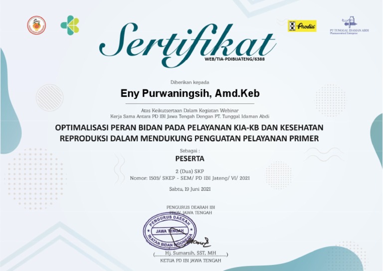 Sertifikat Webinar - PD IBI Jateng 6388 | PDF
