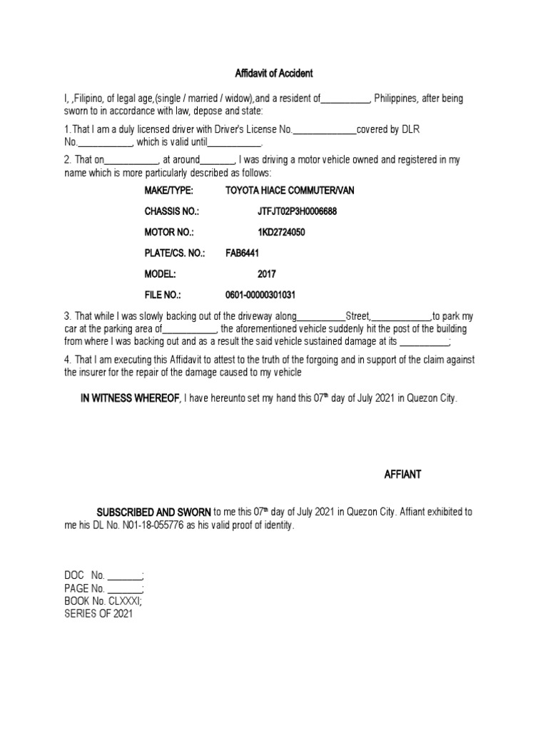 Affidavit of Accident | PDF
