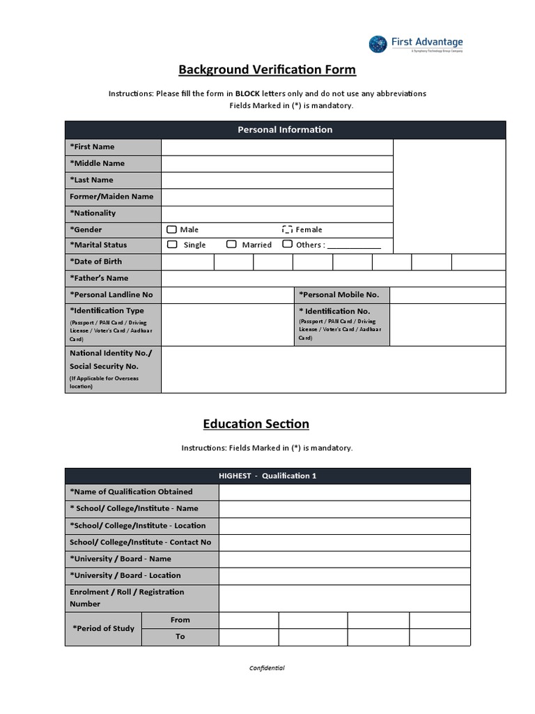 Background Verification Form Guide | PDF | Identity Document | Access ...