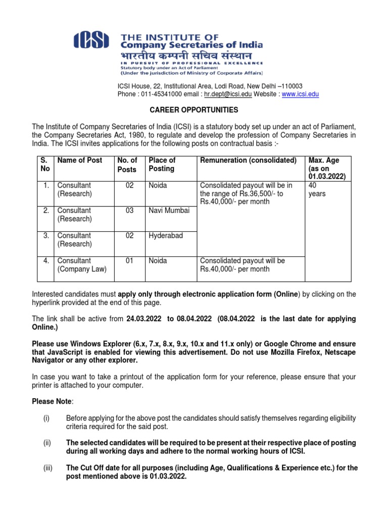 ICSI House, 22, Institutional Area, Lodi Road, New Delhi - 110003 Phone ...